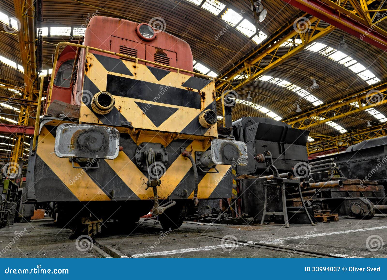Freight train in garage stock image. Image of transportation - 33994037