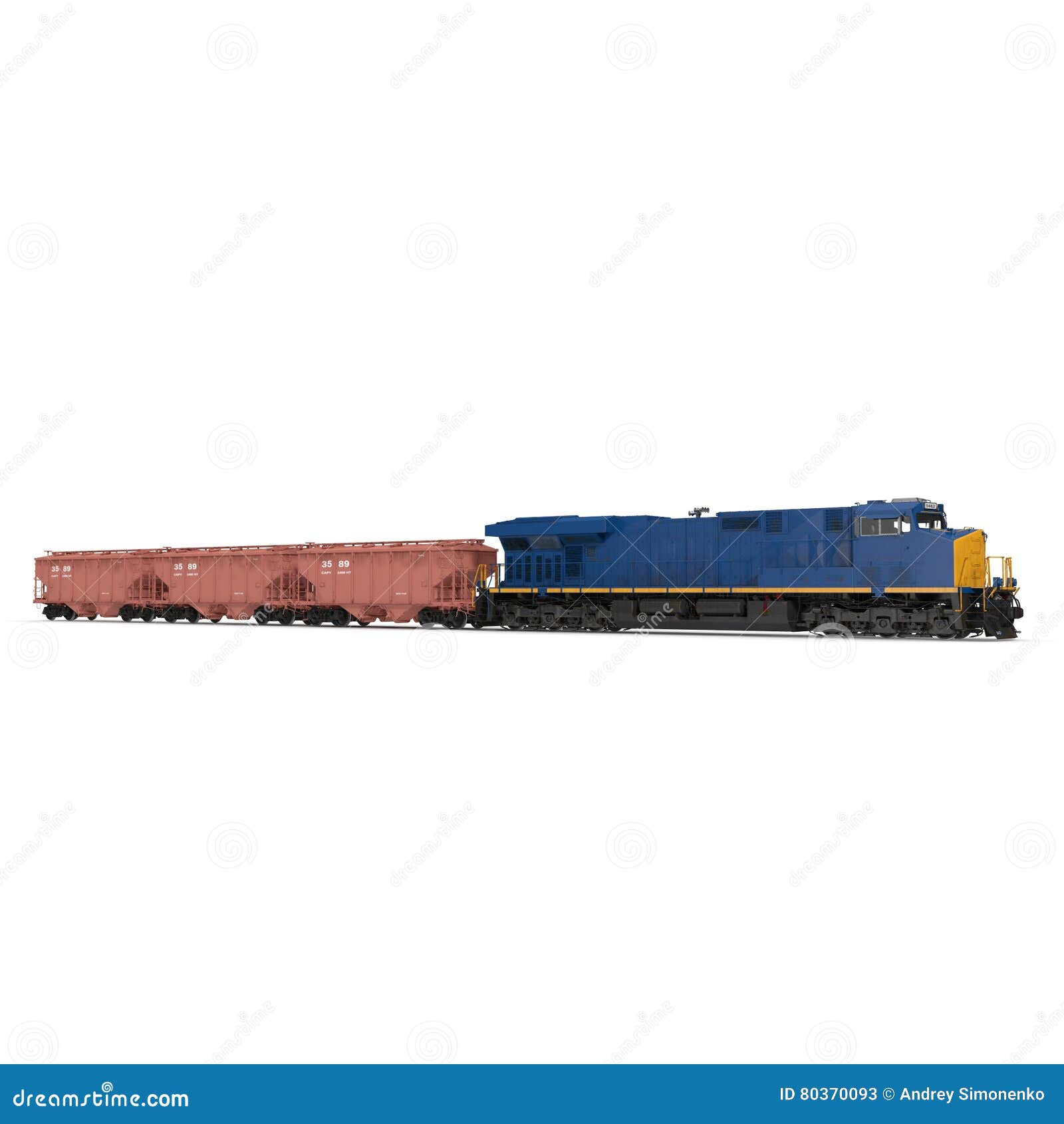 Freight Train with Hopper Cars on White. 3D Illustration Stock ...