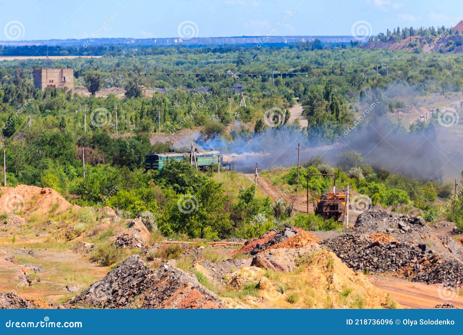 Freight Train in Iron Ore Quarry Stock Photo - Image of chimney ...