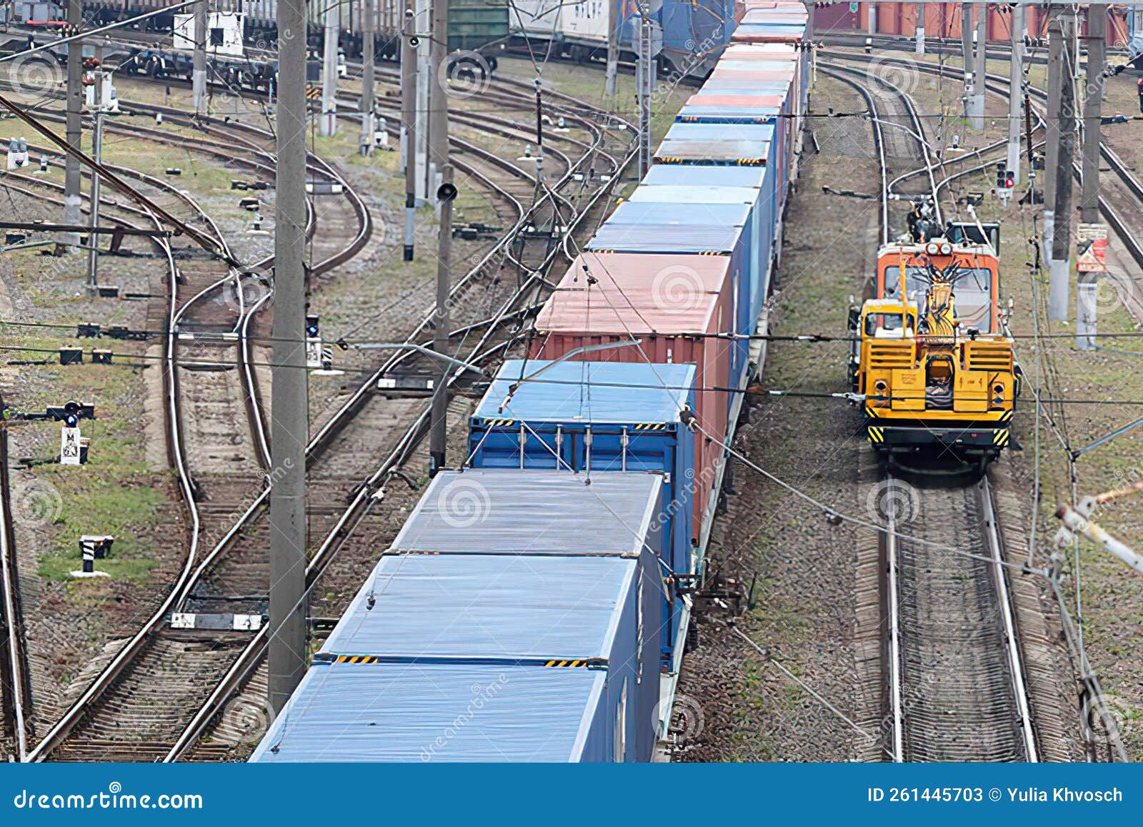 Freight Train with Many Wagons, Top View. Stock Image - Image of yard ...