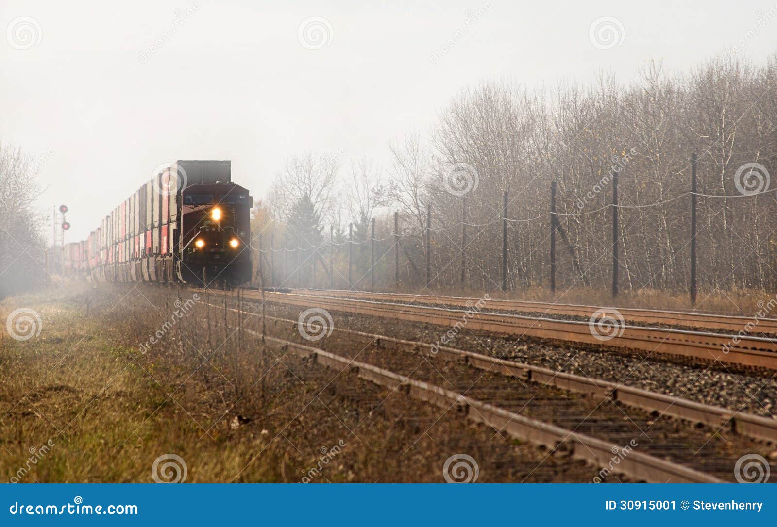 Freight train in the mist stock image. Image of industry - 30915001