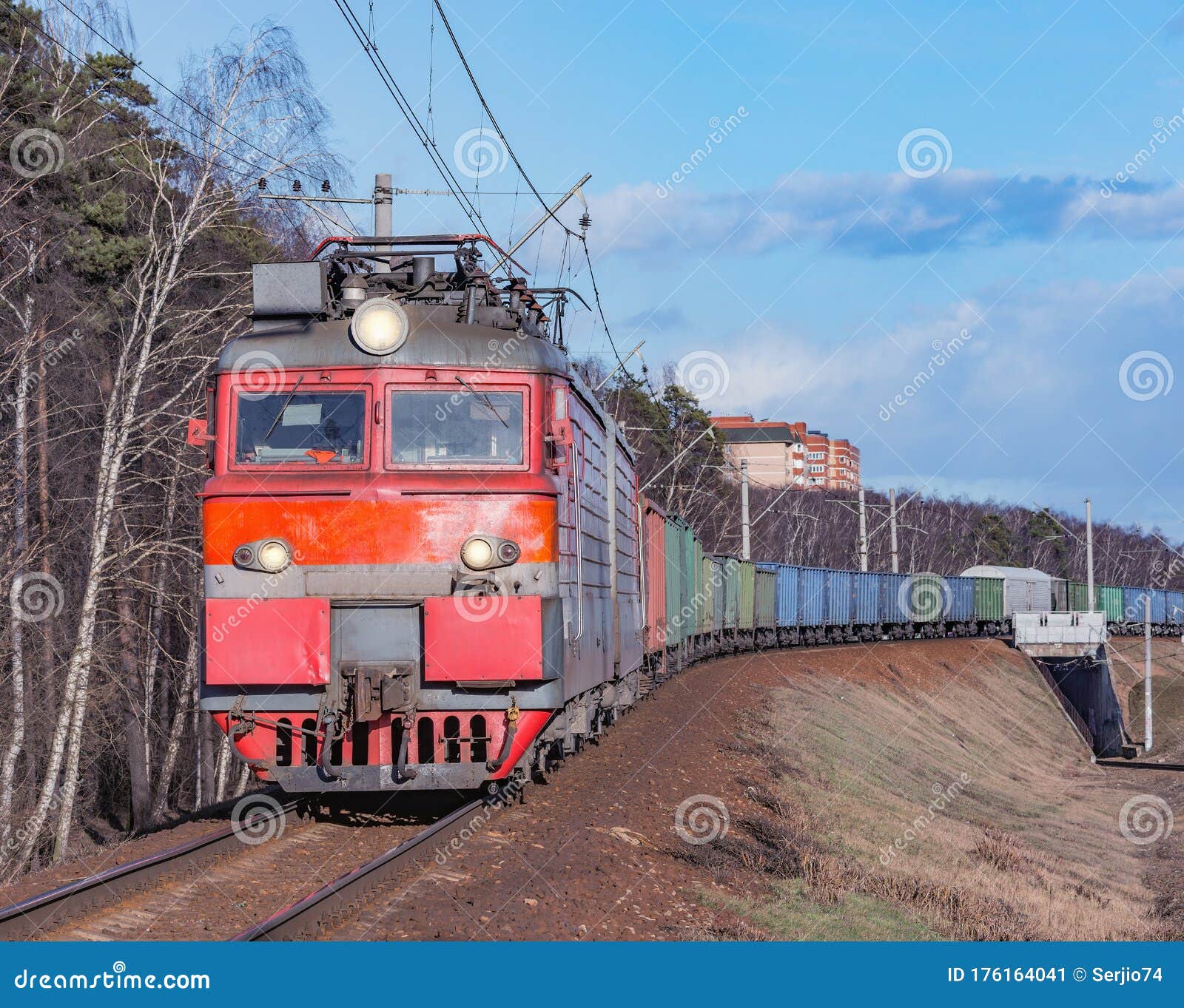 Freight train moves. stock image. Image of approach - 176164041