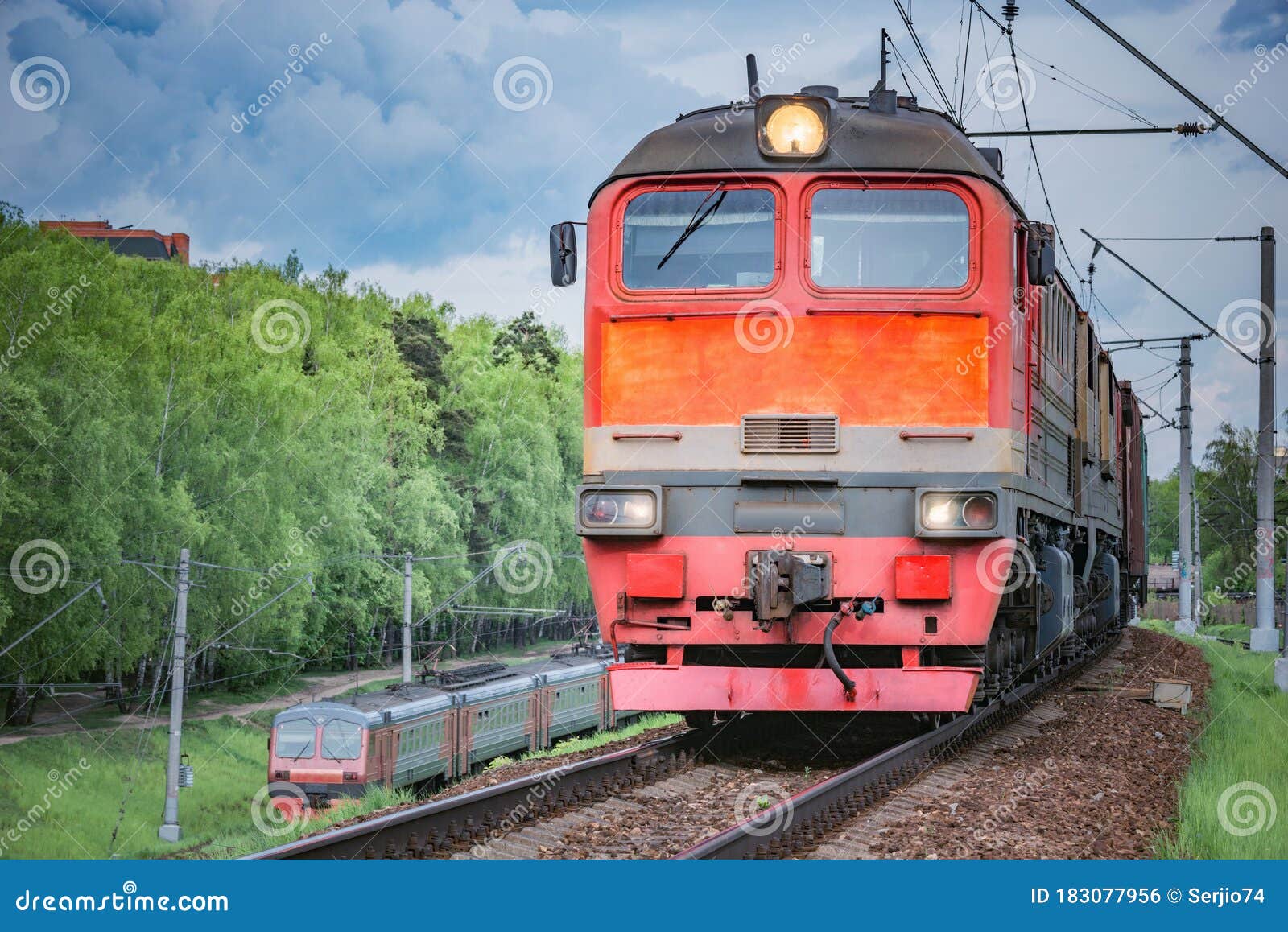 Freight train moves stock photo. Image of shipping, arrive - 183077956
