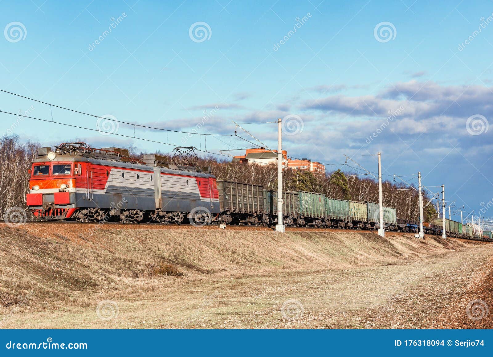 Freight train moves stock photo. Image of cargo, arrive - 176318094