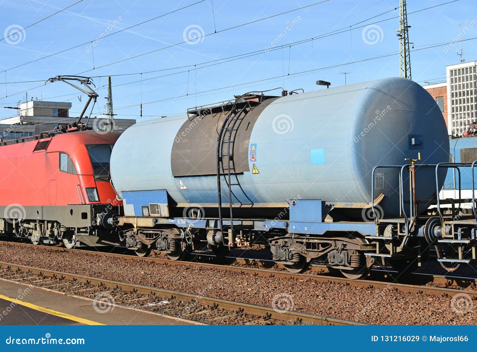 Freight Train with Oil Transporter Carriages Stock Image - Image of ...