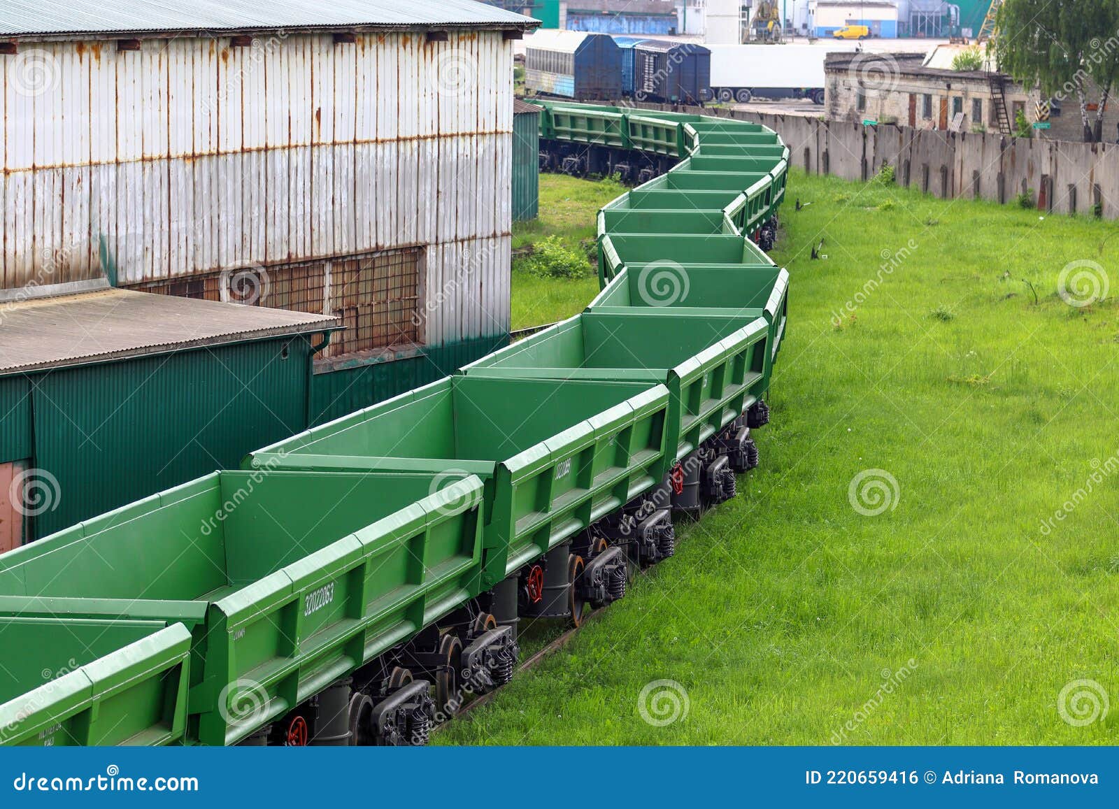 Freight Train. Open Wagons are Green Stock Photo - Image of cargo ...