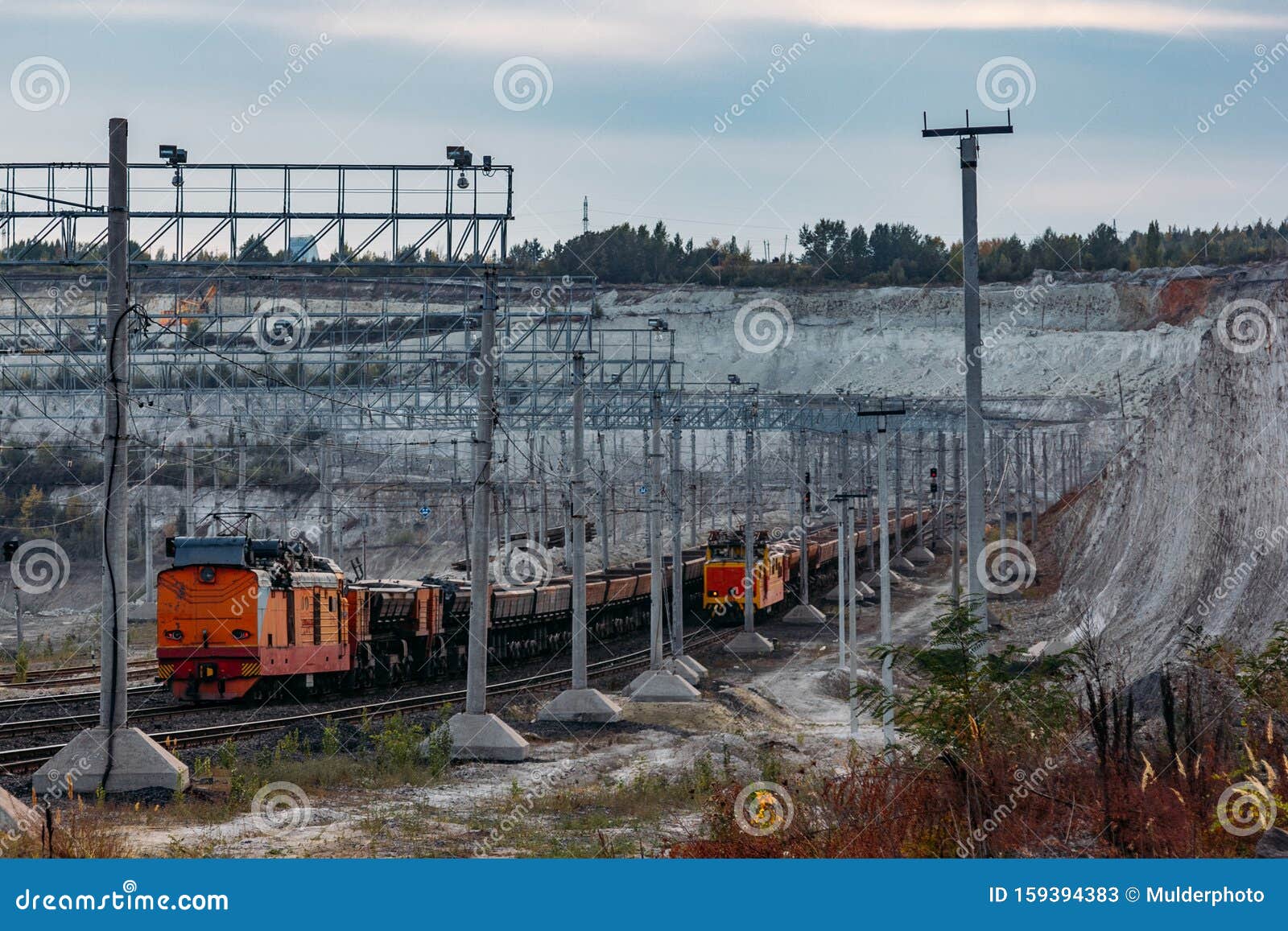 Freight Train with Ore in Open Mining Quarry Stock Image - Image of ...
