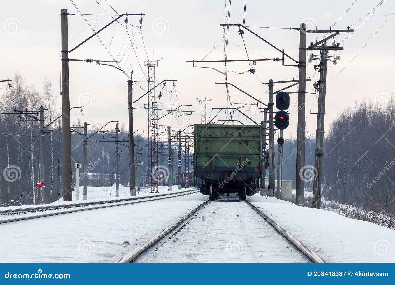 Freight Train on the Railroad Back View Stock Image - Image of last ...