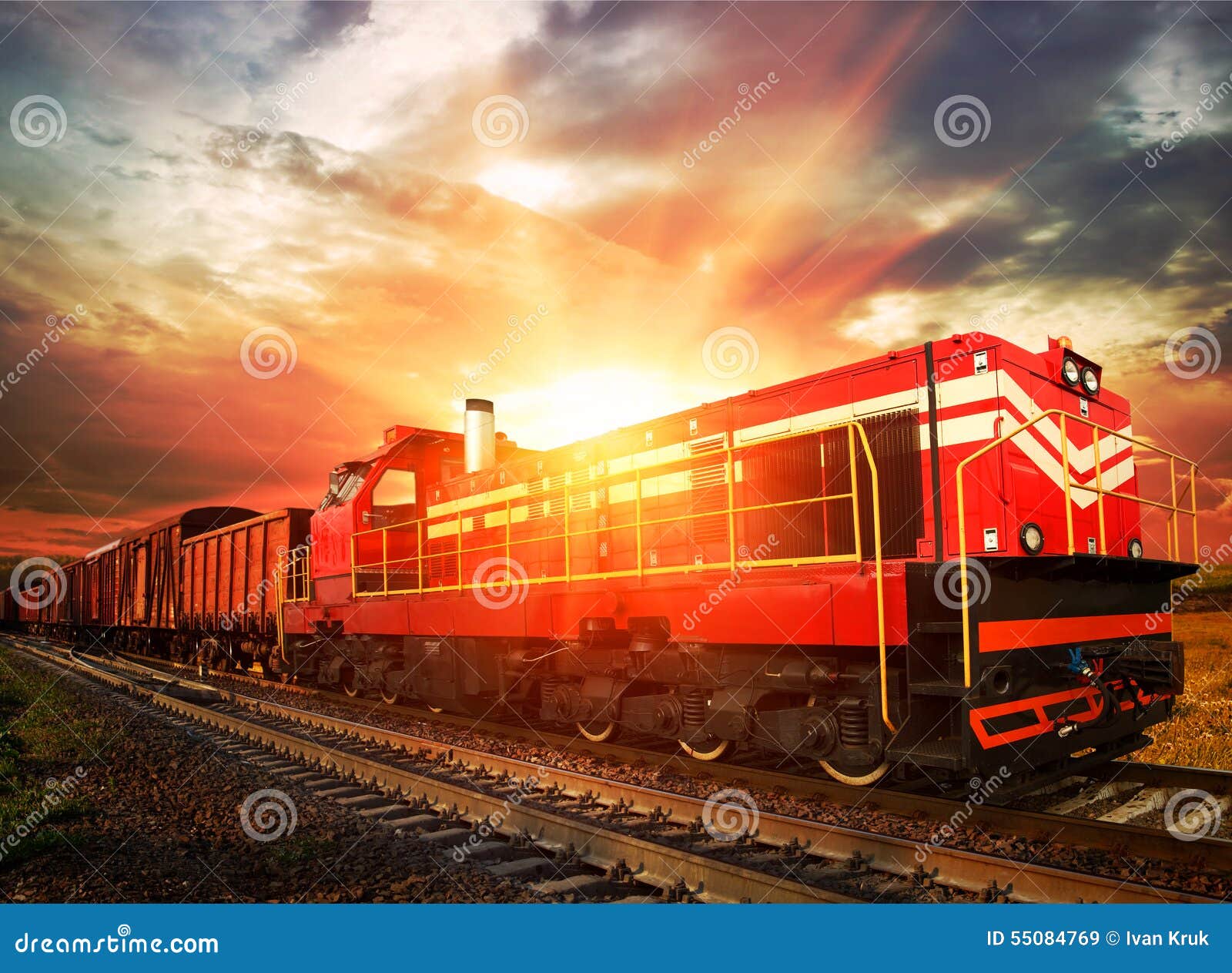 Freight train on railroad stock image. Image of railroad - 55084769