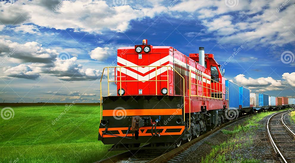 Freight train on railroad stock photo. Image of movement - 55084776