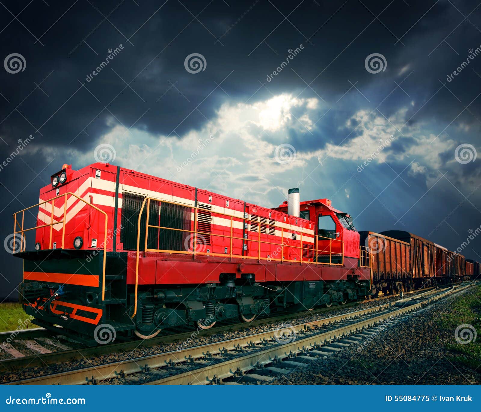 Freight train on railroad stock image. Image of dramatic - 55084775