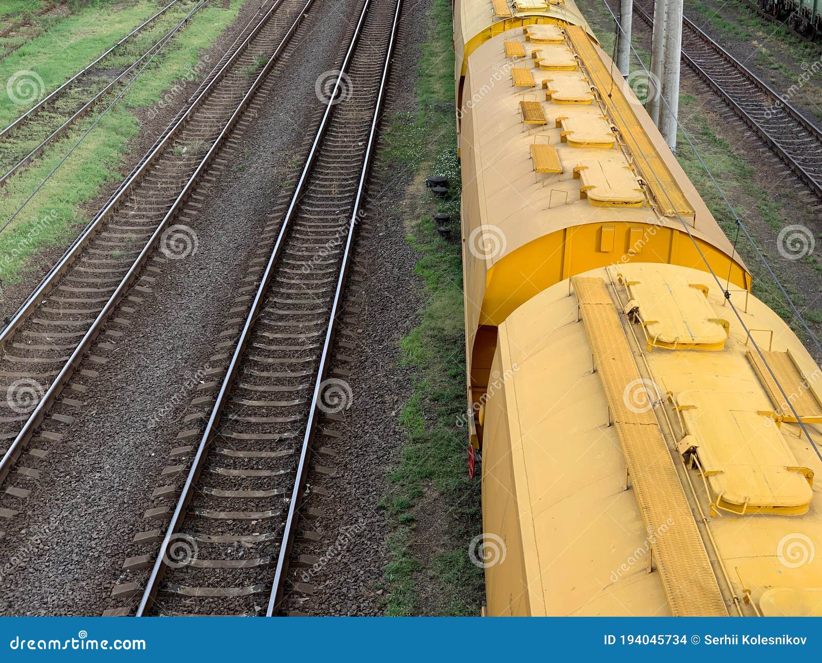 Freight Train on the Railway. Train Carriages on the Railway Track ...