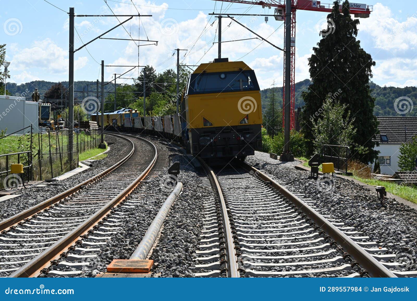 A Freight Train with Railway Carriages Viewed from Forward. Stock Photo ...