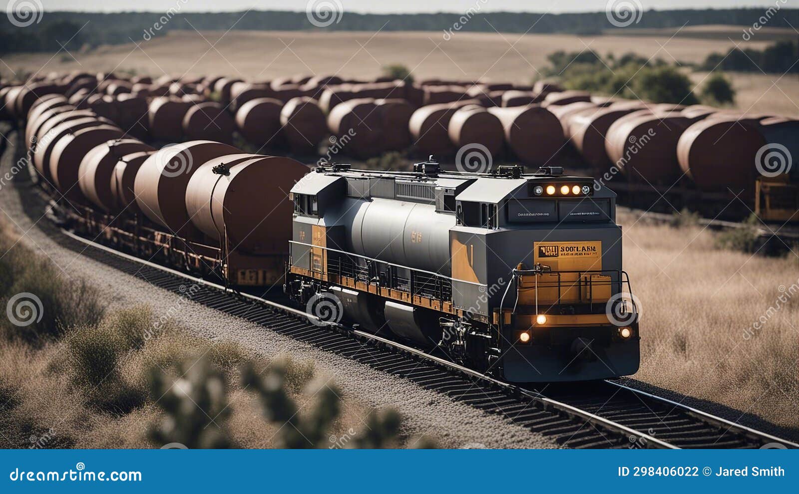 Freight Train on Railway a Merchandise Train that Moves Different ...
