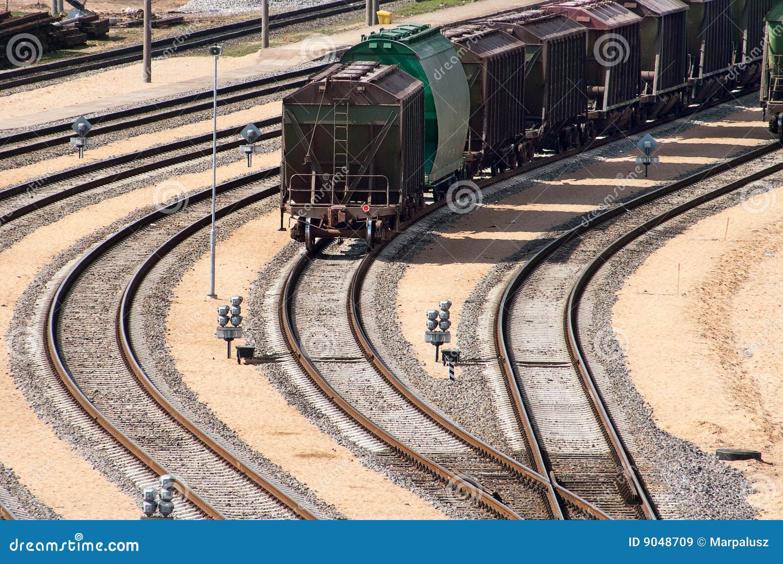 Freight Train on Railway Station Stock Image - Image of brown, platform ...
