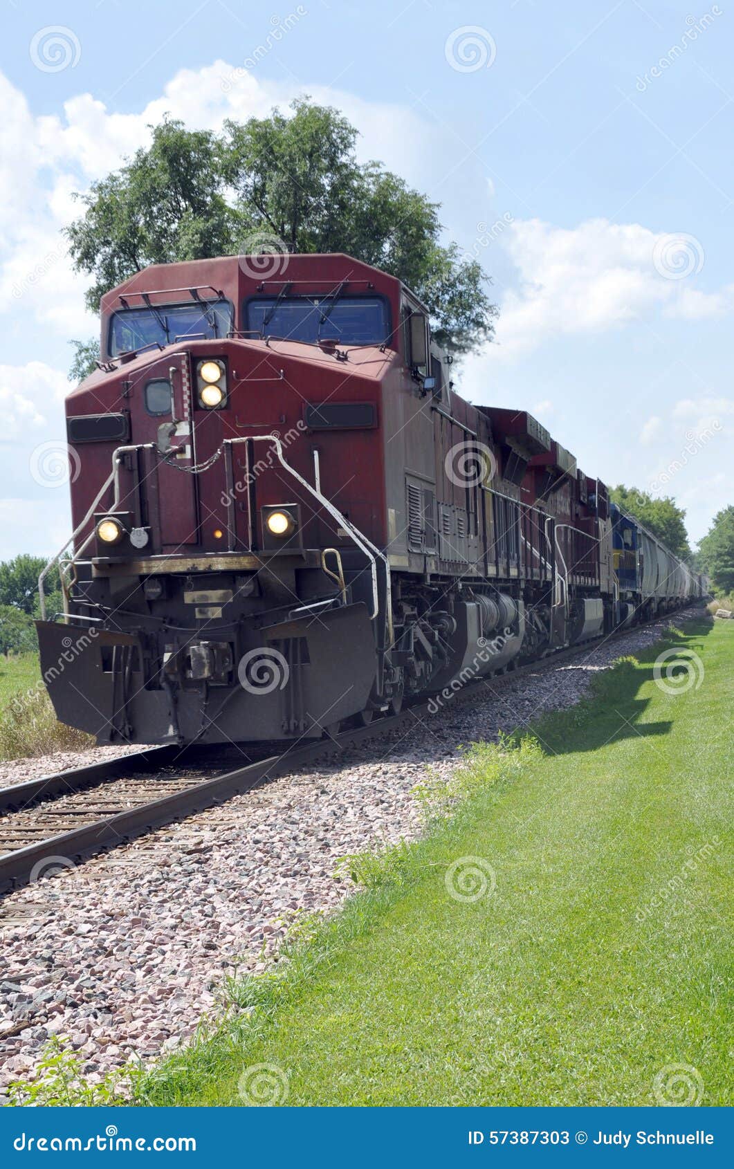 Freight Train with Red Engine Stock Image - Image of abstract, travel ...