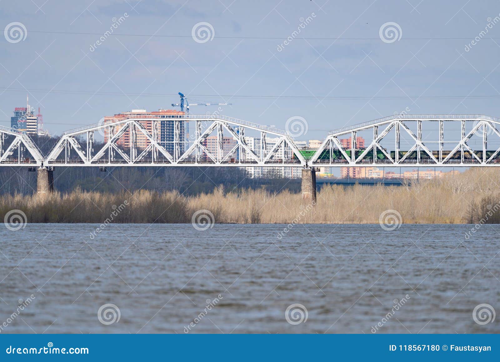 Freight Train Rides Over the Bridge Stock Photo - Image of landscape ...