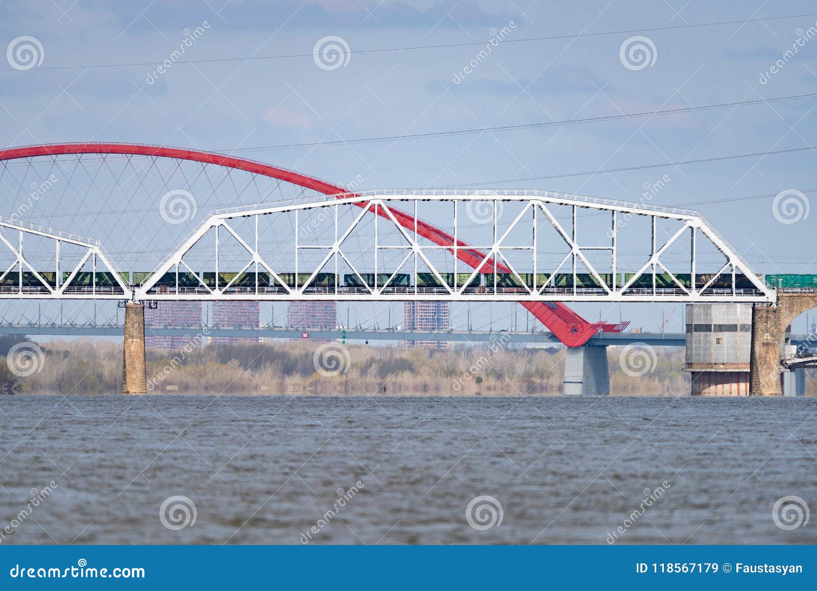 Freight Train Rides Over the Bridge Stock Image - Image of metal ...