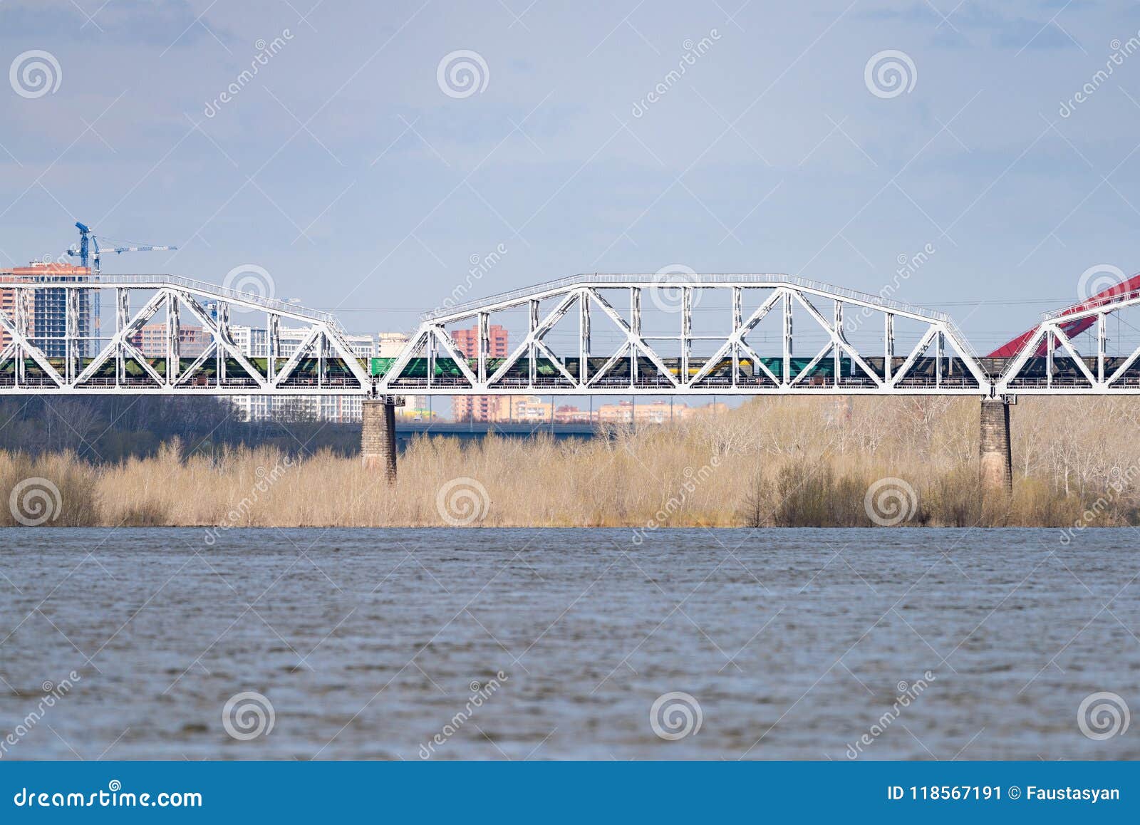 Freight Train Rides Over the Bridge Stock Image - Image of documentary ...
