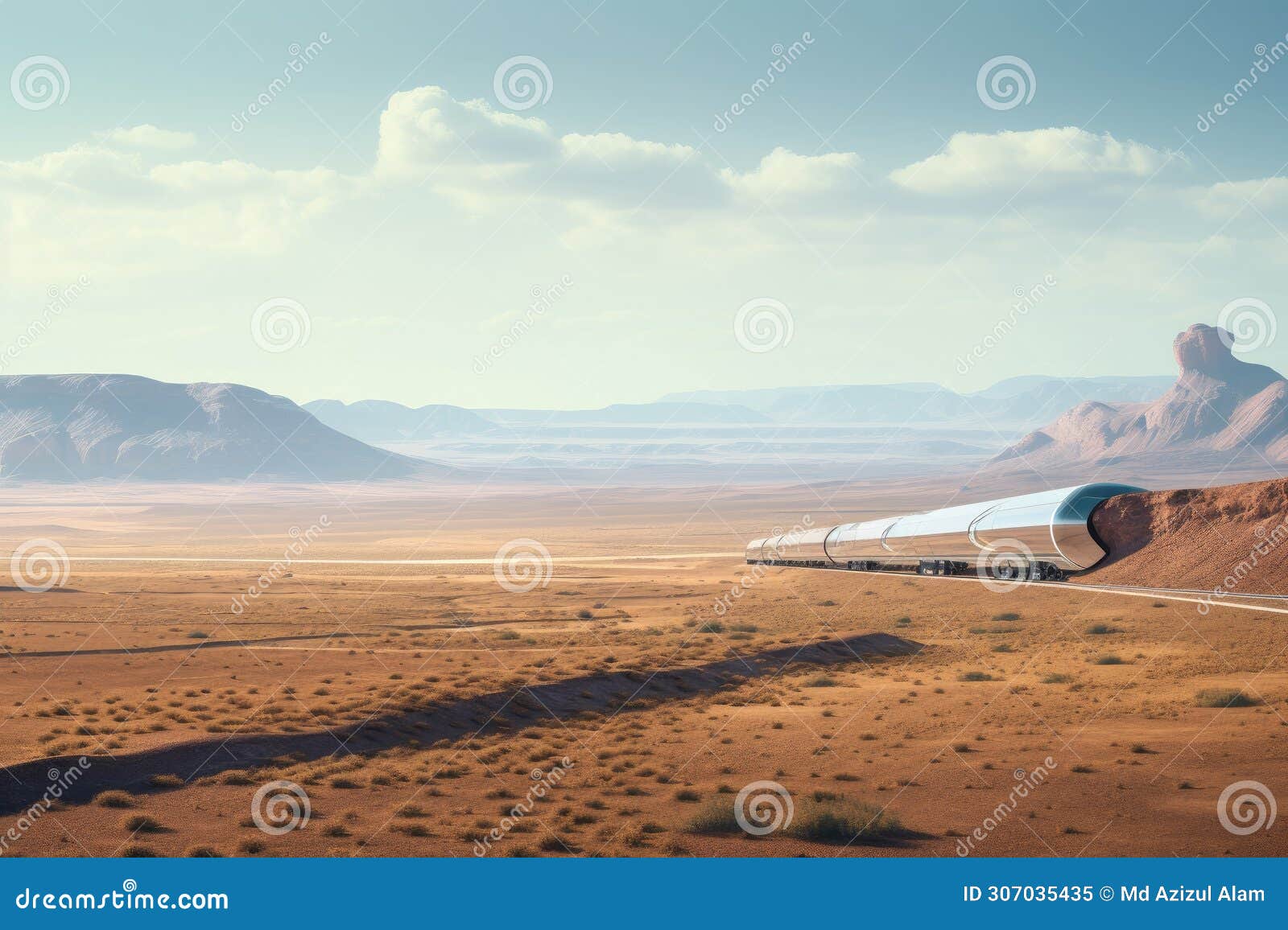 Freight Train on the Road in the Desert. 3d Rendering, a Hyperloop ...