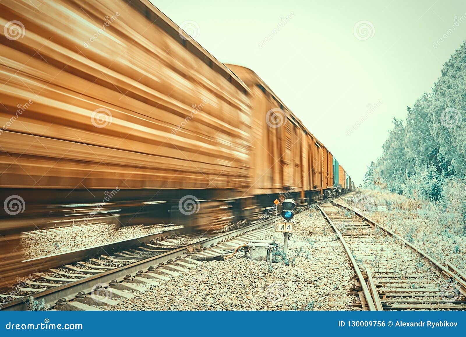 Freight Train Rushes with Motion Blur. Toned. Stock Photo - Image of ...