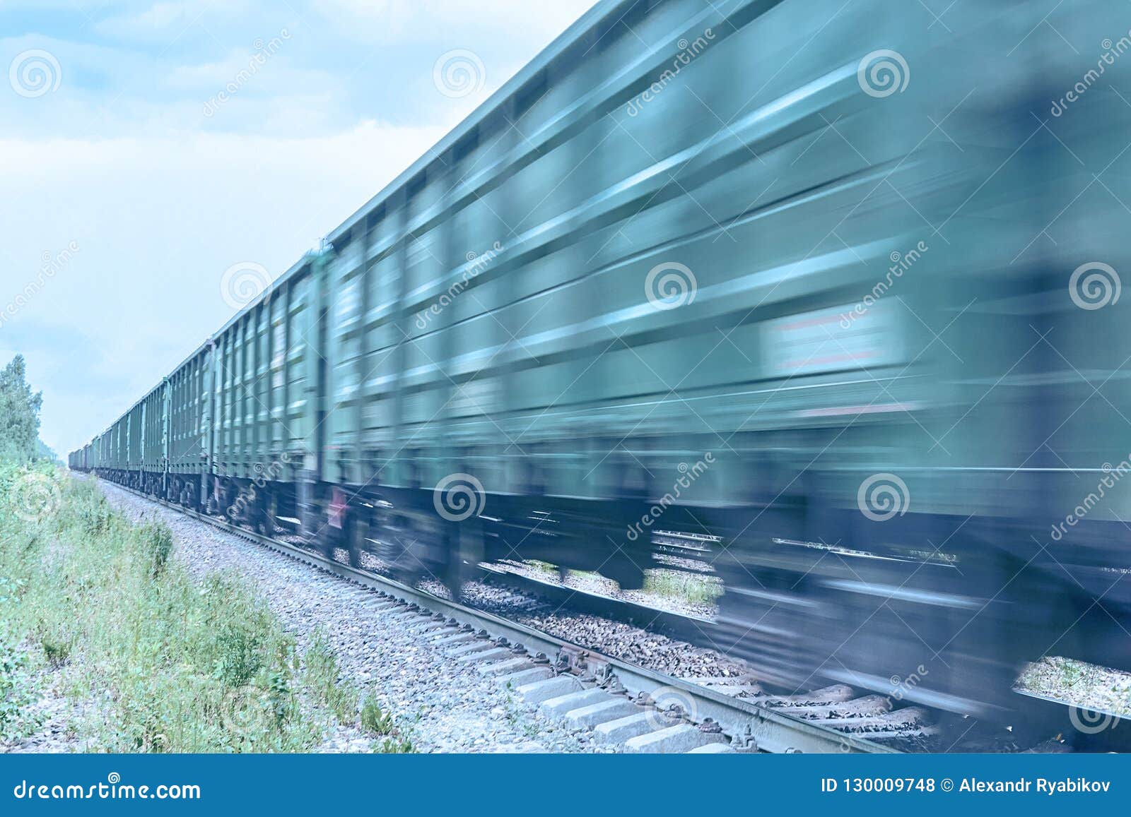 Freight Train Rushes with Motion Blur. Toned. Stock Photo - Image of ...