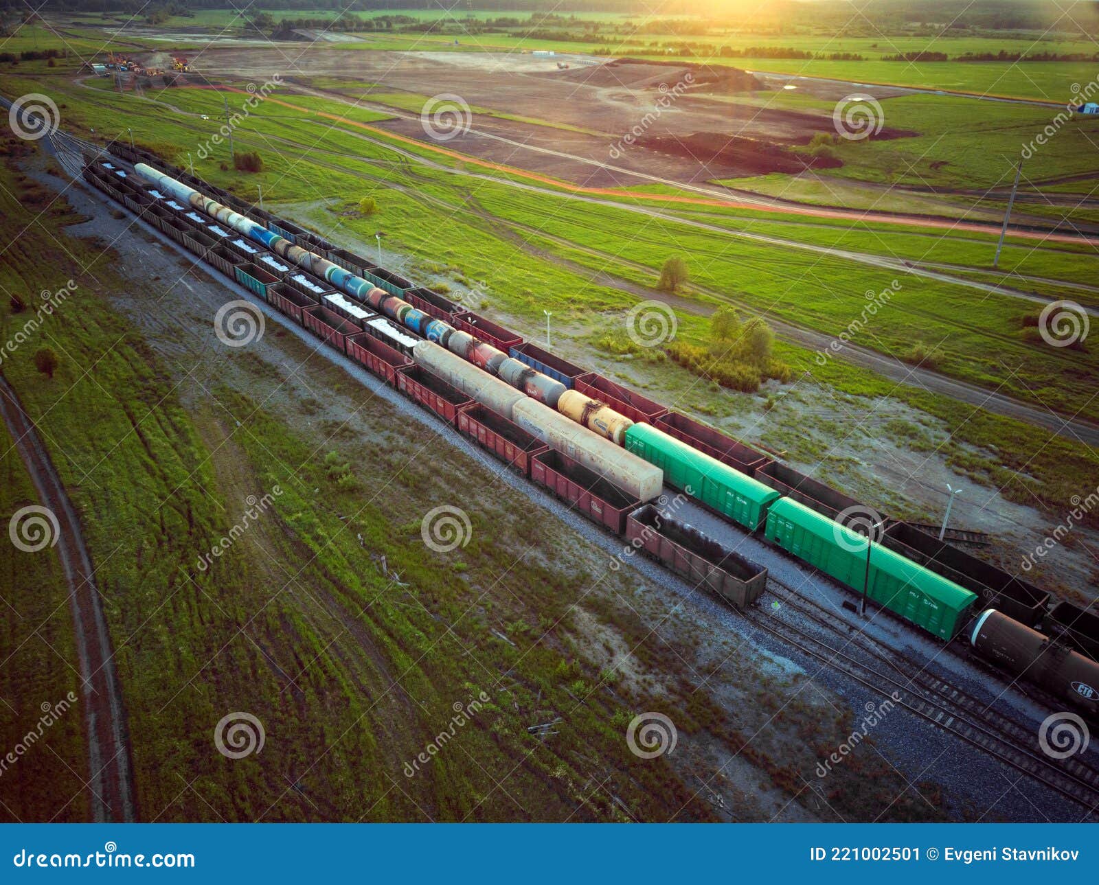 Freight Train at Sunset in Nature.view from the Throne. Stock Image ...