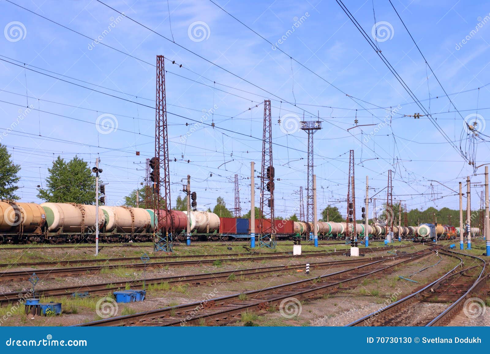 Freight Train with Tanks Moves on Rusty Railway Stock Photo - Image of ...