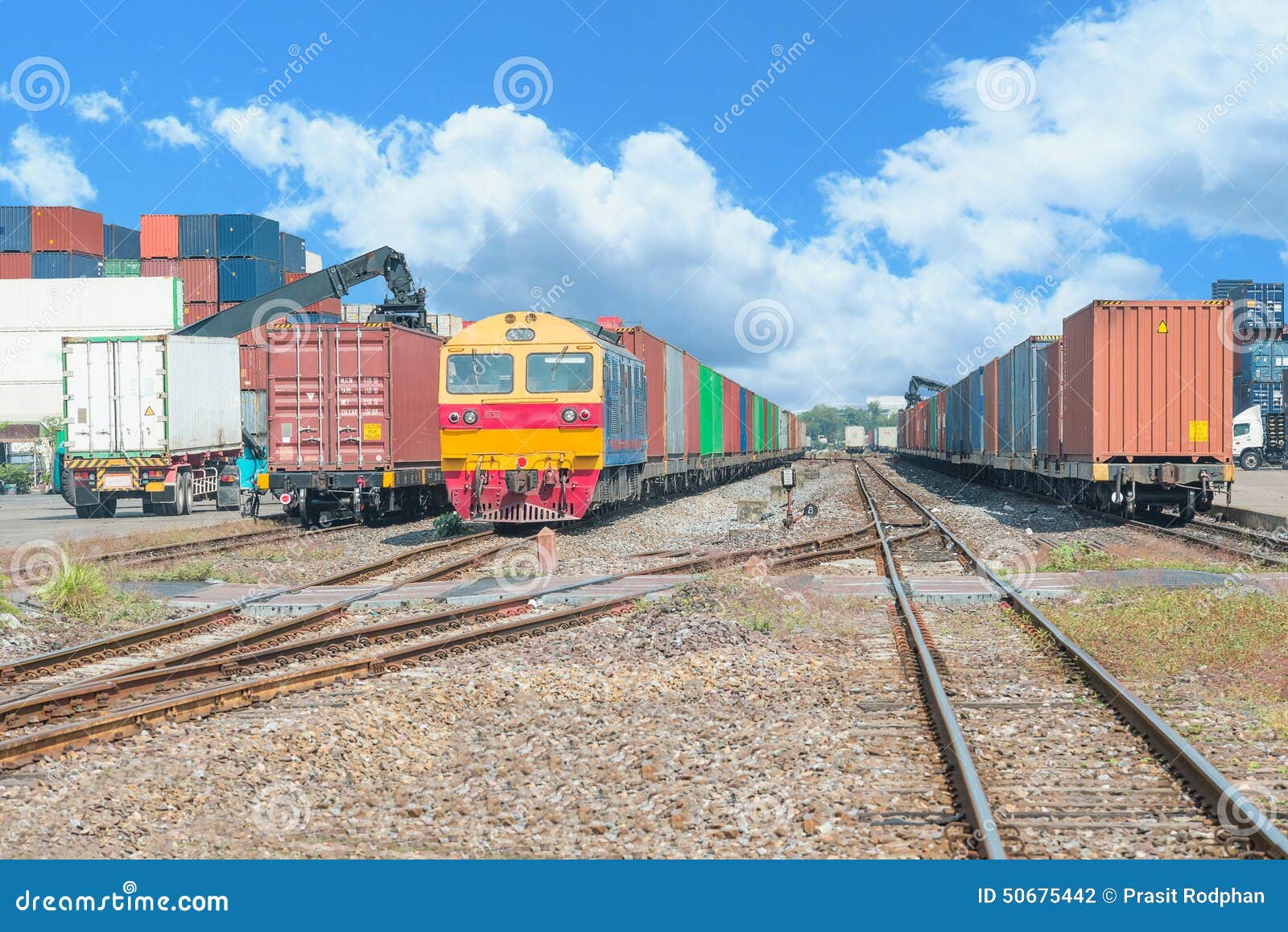Freight Trains on Cargo Terminal at Dock Stock Photo - Image of ...