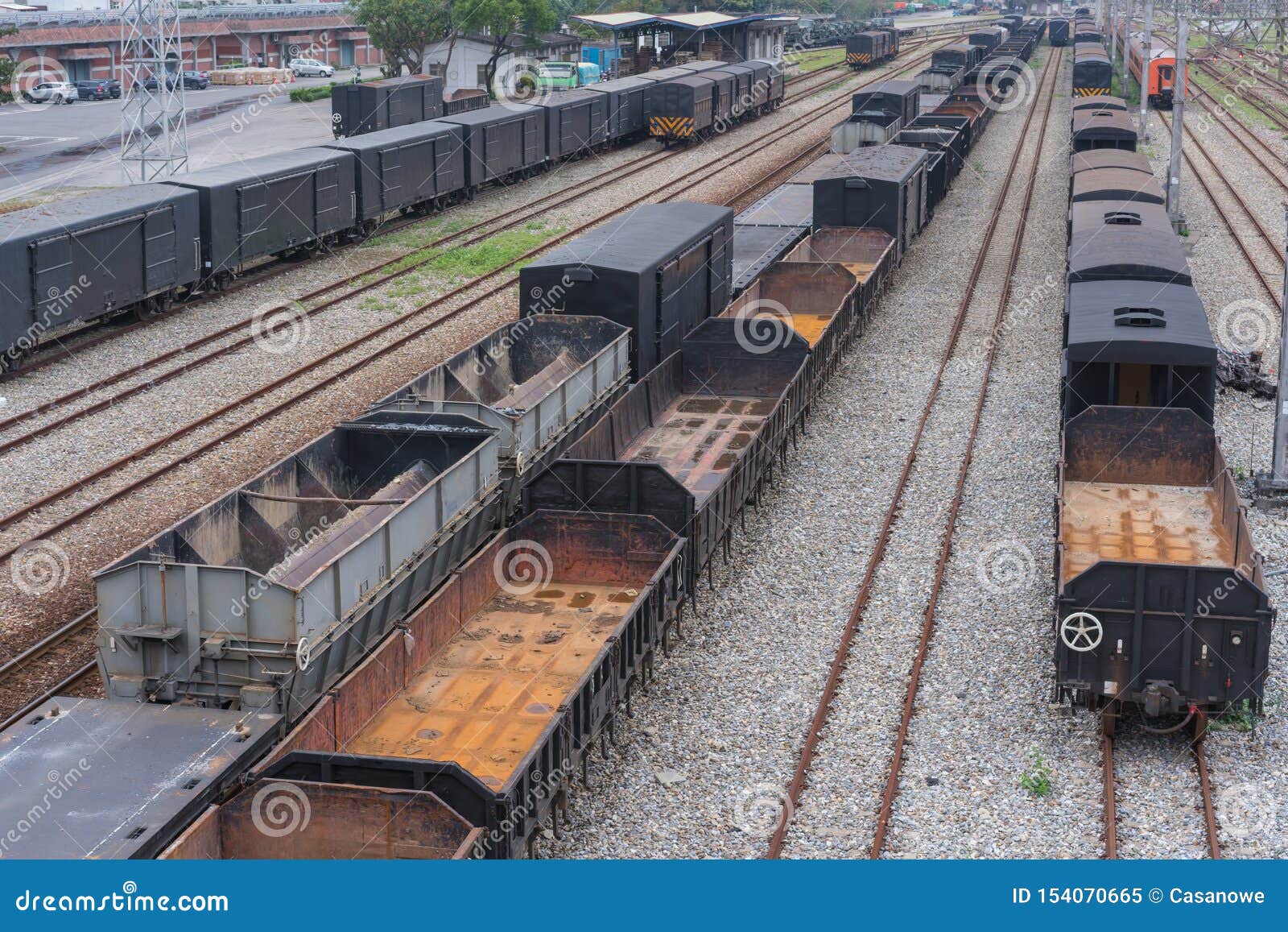 Freight Trains Cargo Transportation on Railways in Train Parking Stock ...