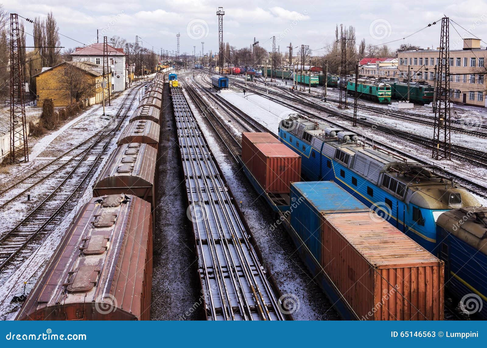 Freight Trains with Carriages at the Station. Top View Stock Image ...