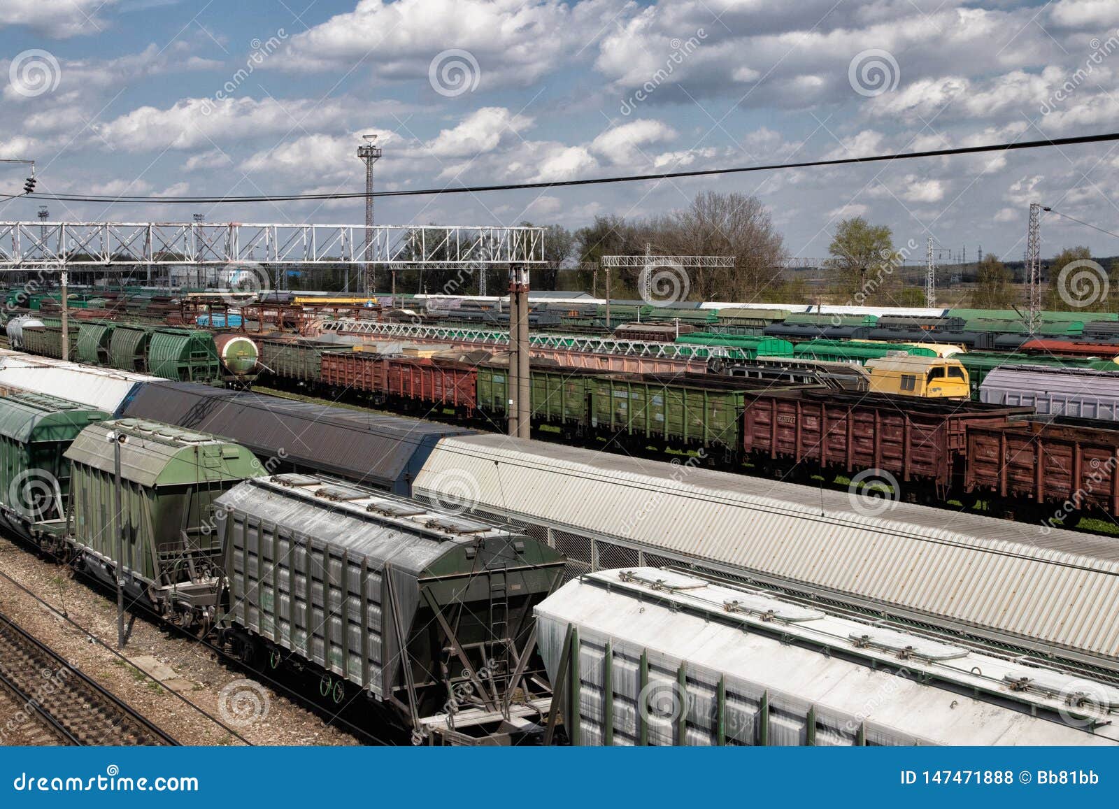 Freight Trains on City Cargo Terminal Stock Photo - Image of carriage ...