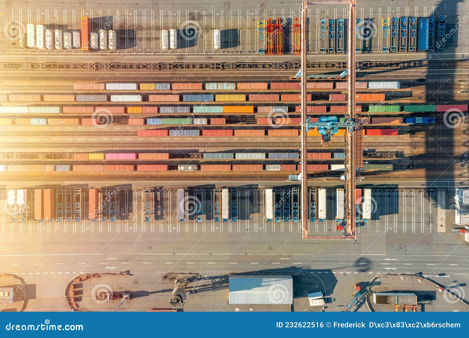 Freight Trains from Containers at a Container Terminal. Aerial View of ...