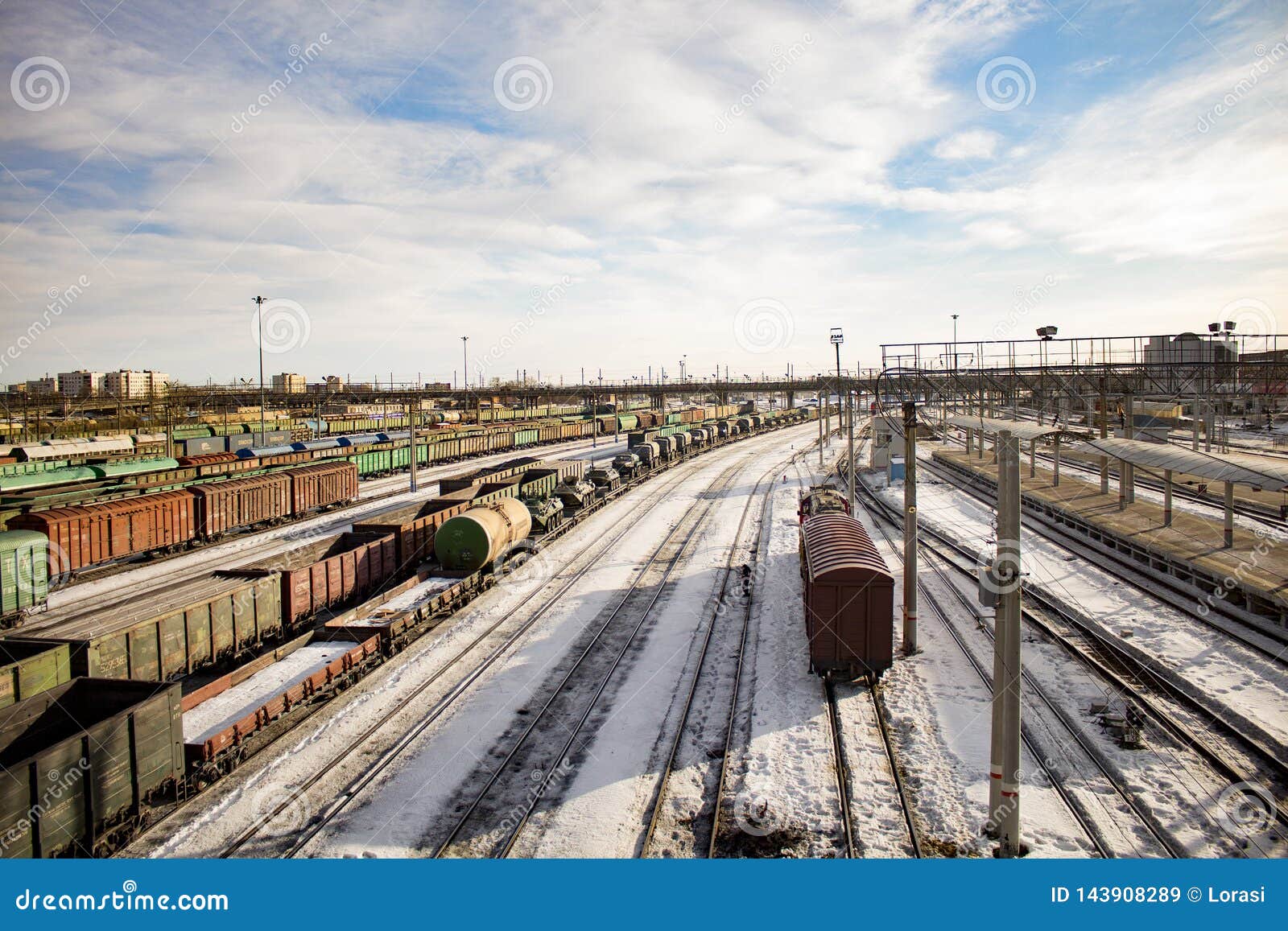 Freight Trains at the Railway Station Editorial Stock Image - Image of ...