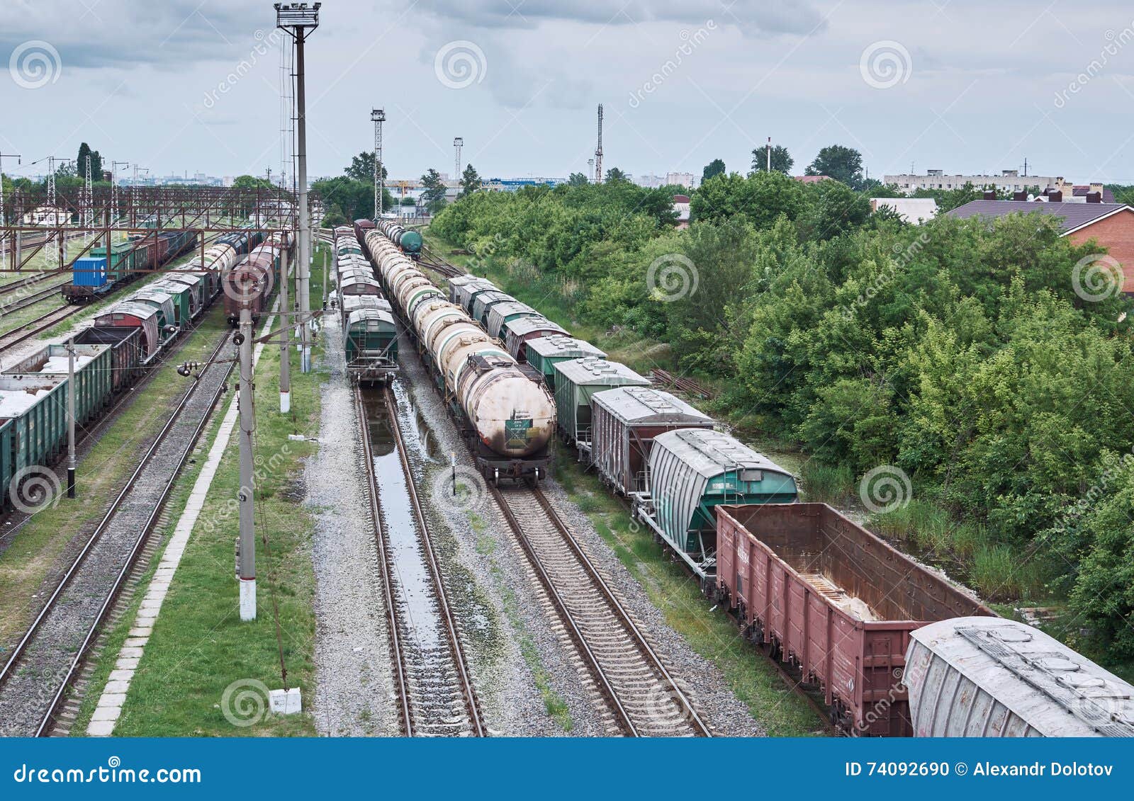 Freight Trains at the Railway Junction Stock Photo - Image of goods ...