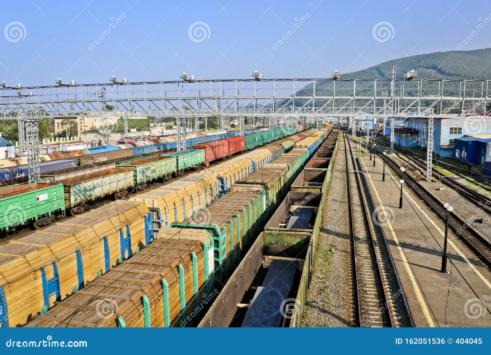 Freight Trains at the Railway Sorting Station. Rail Cargo Transit Stock ...