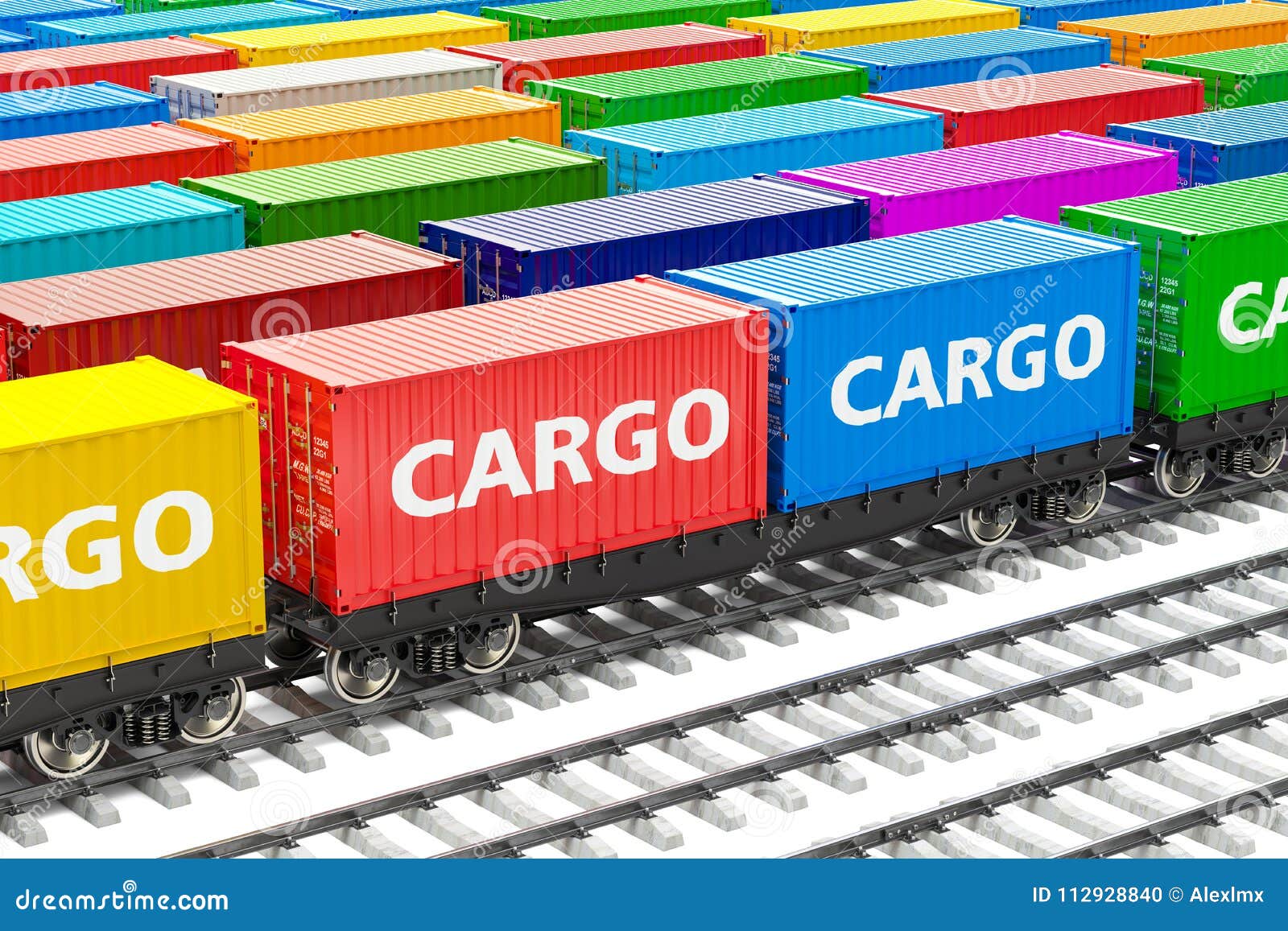 Freight Trains Station with Cargo Containers, 3D Rendering Stock ...
