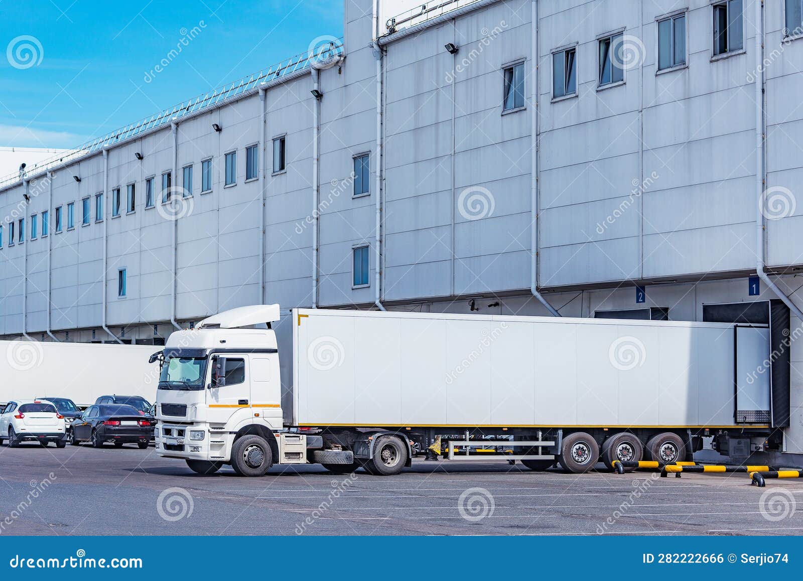 Freight Truck Stands by the Door. Stock Photo - Image of shipment ...