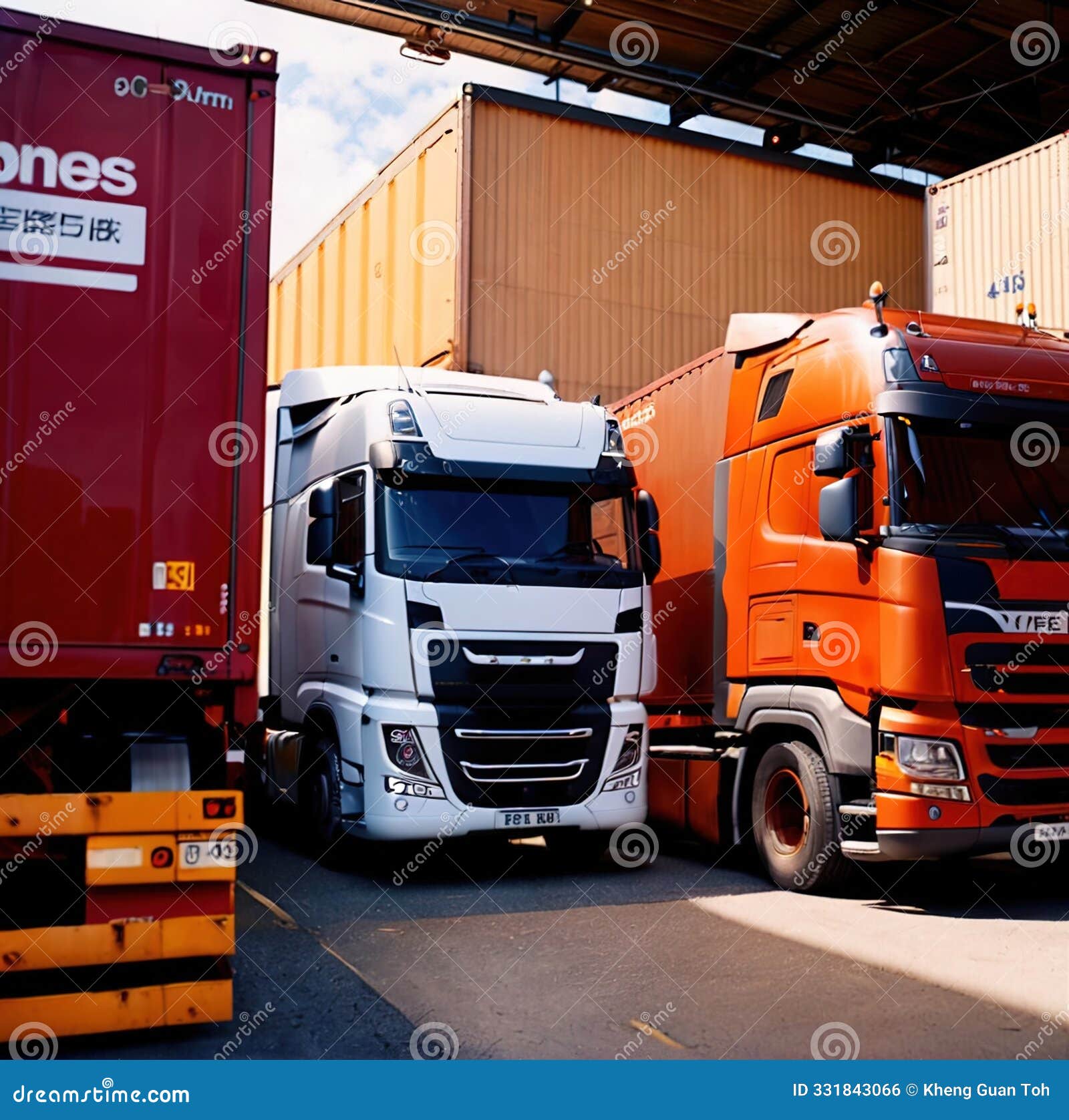 Freight Trucks Parked in Warehouse, Logistics Fleet Stock Illustration ...
