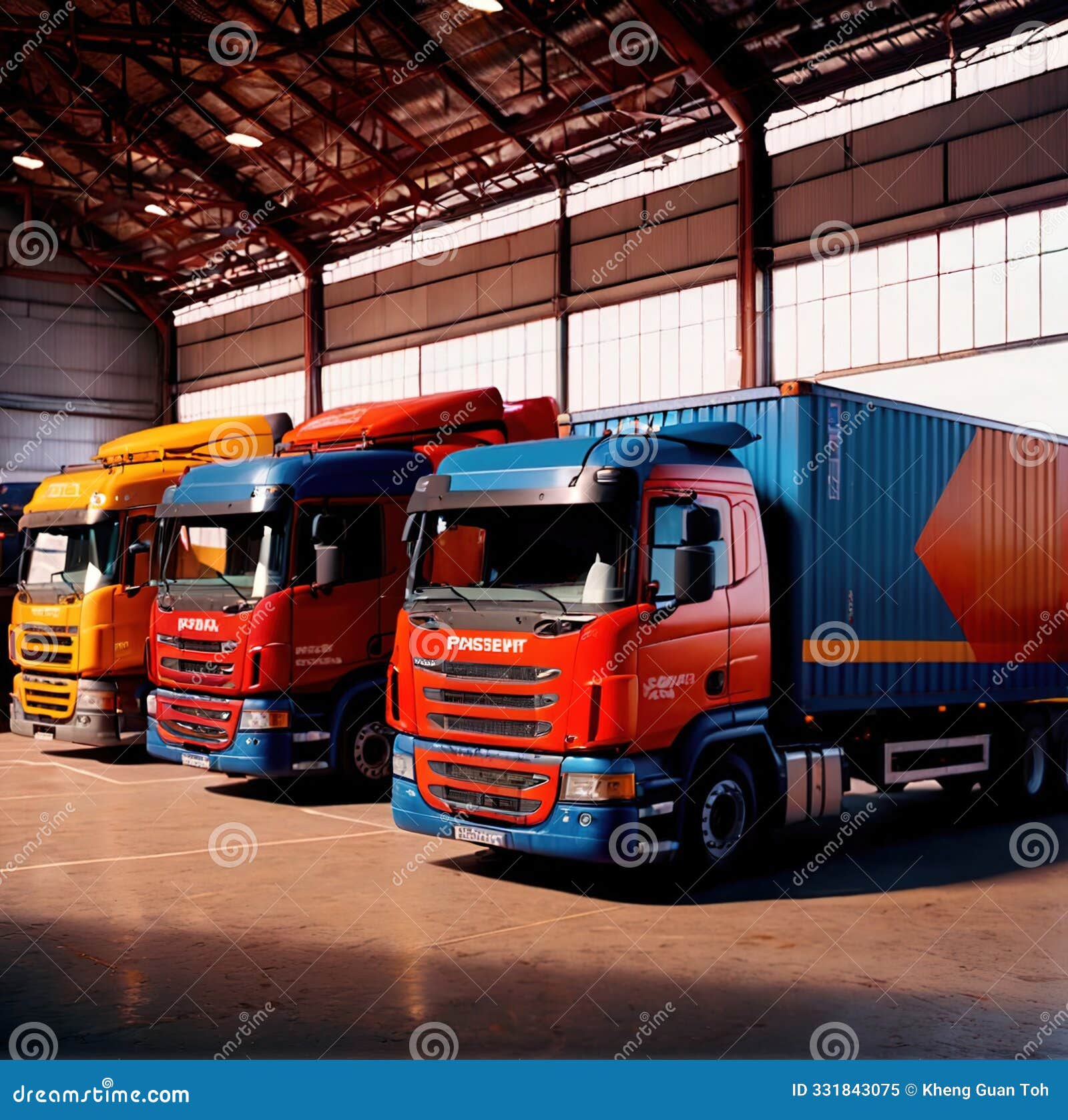 Freight Trucks Parked in Warehouse, Logistics Fleet Stock Illustration ...