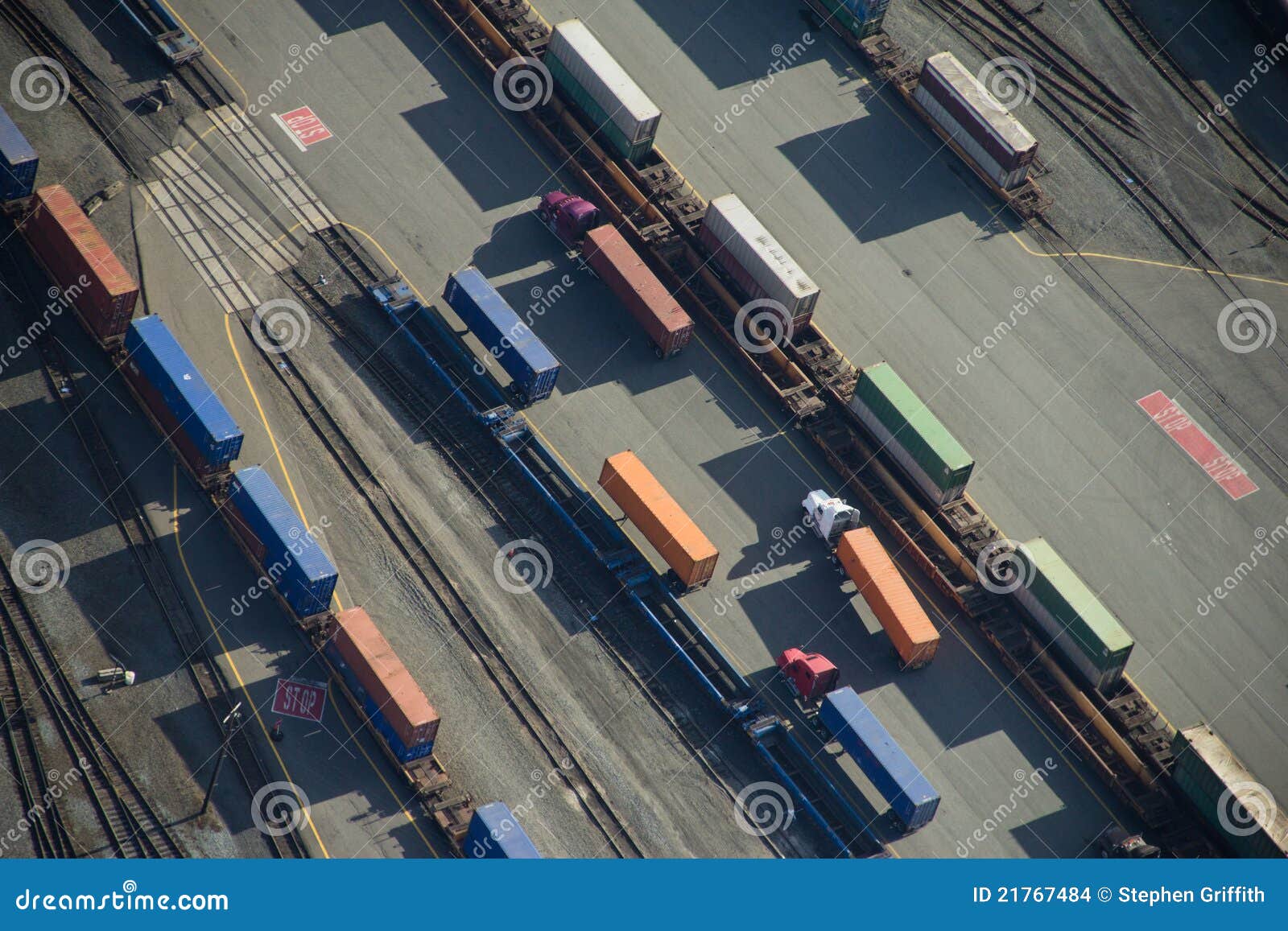 Freight Trucks in Trainyard - Aerial Stock Photo - Image of birdseye ...