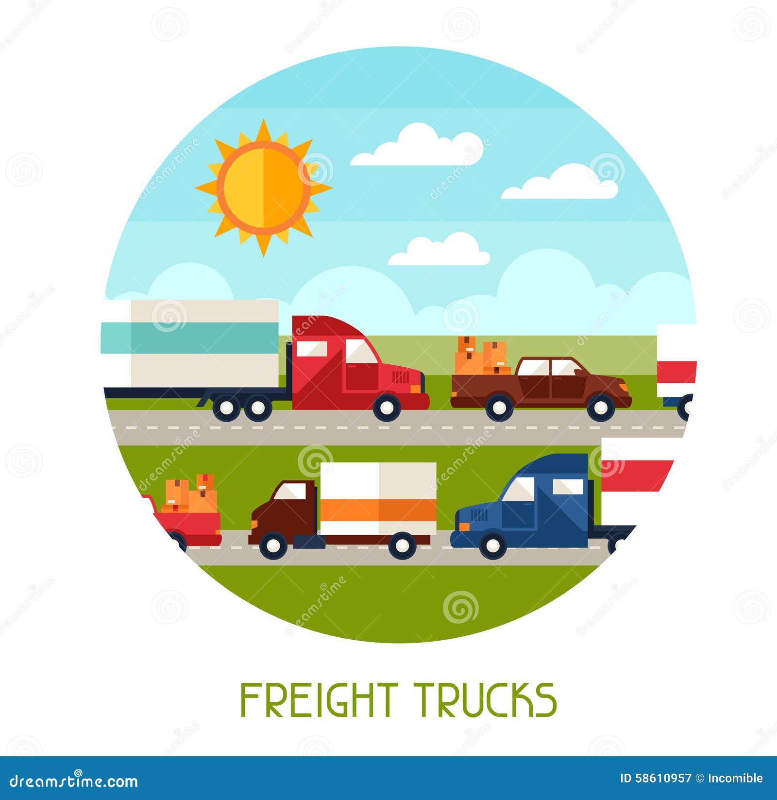 Freight Trucks Transport Background in Flat Design Stock Vector ...
