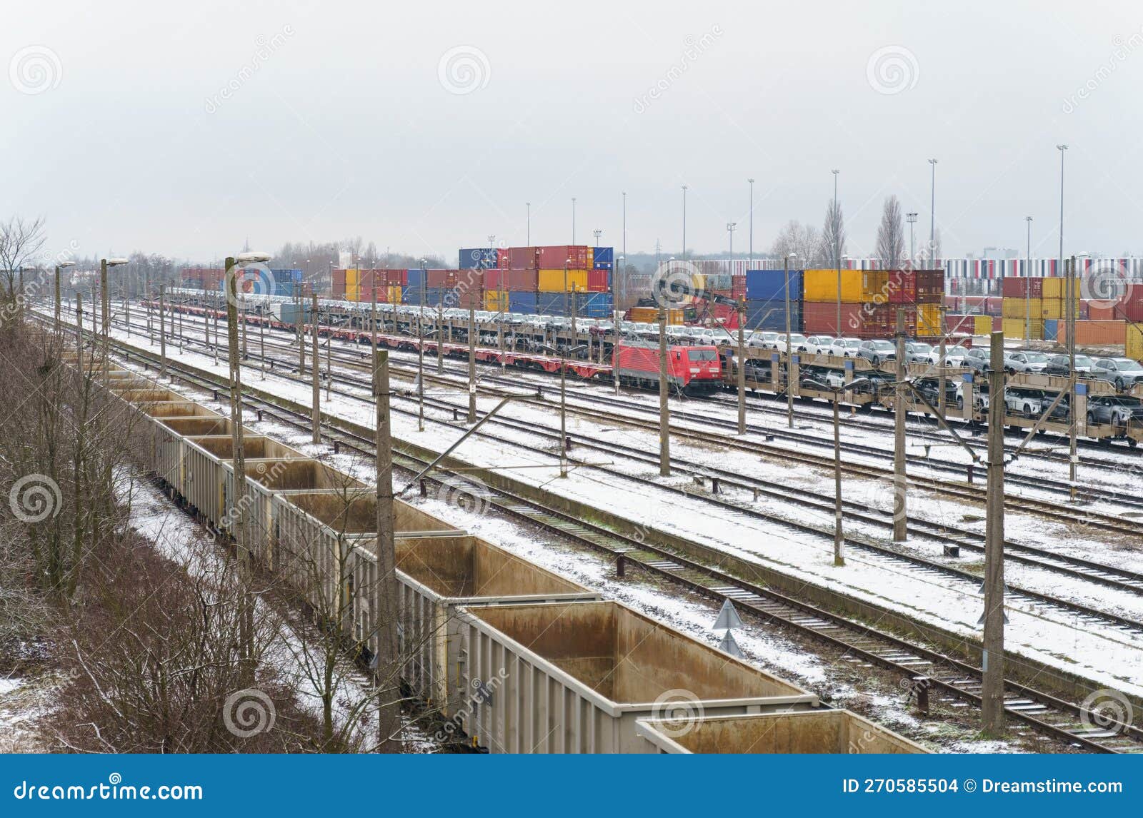 Freight Unloading and Loading Railway Station. Logistic Concept. Stock ...