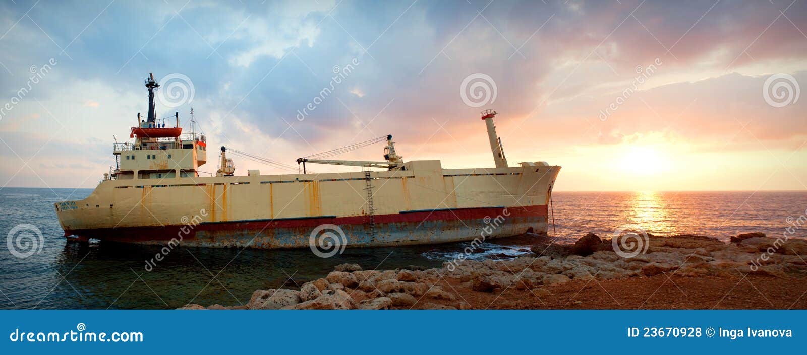 Freighter aground stock photo. Image of edro3, ship, peyia - 23670928