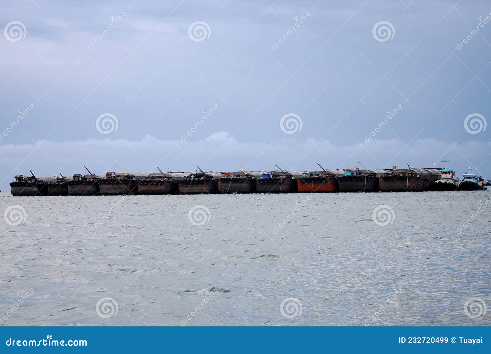 Freighter Cargo Ship Floating in Sea Ocean Wait Queue Transfer Goods ...