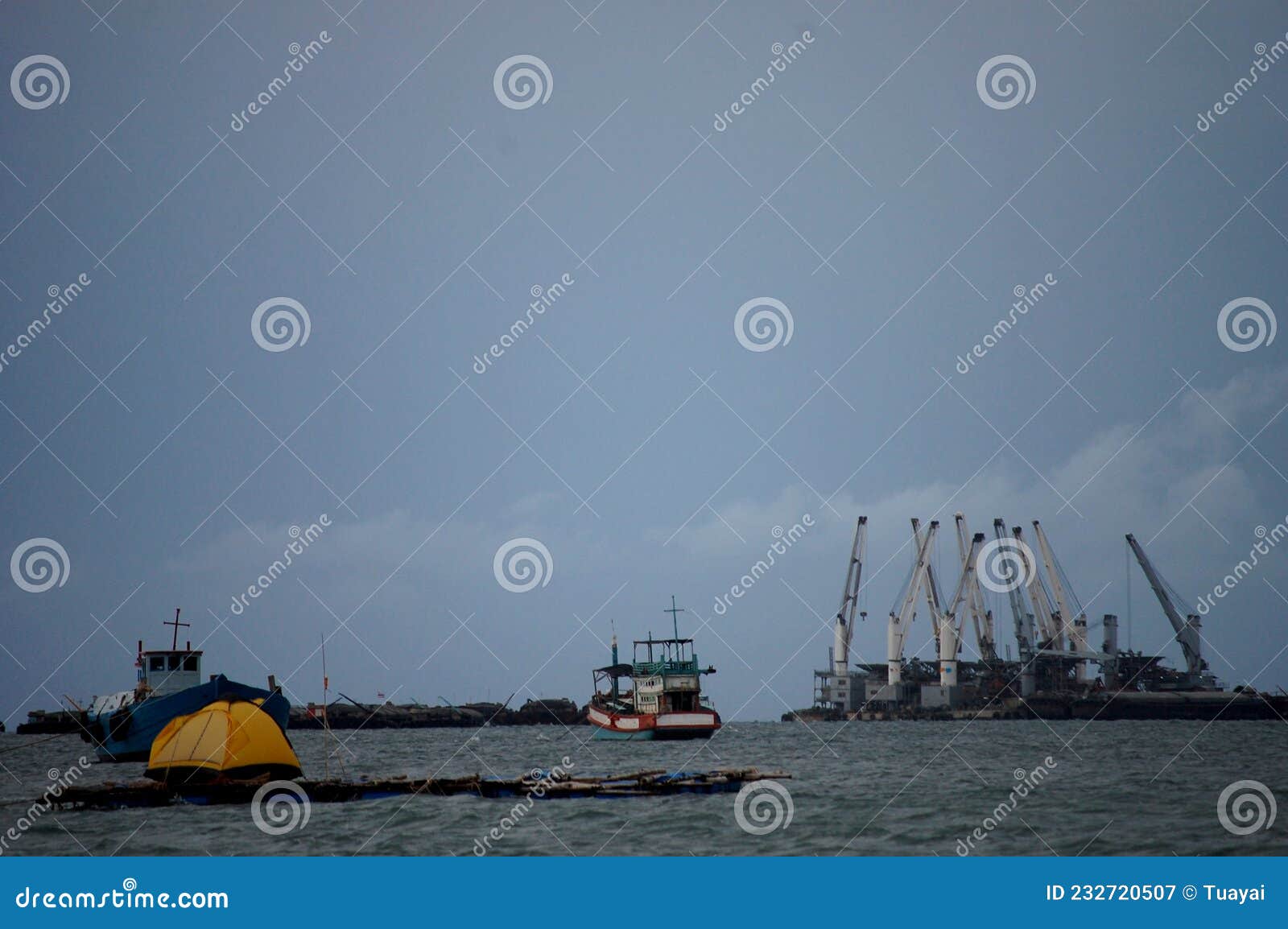 Freighter Cargo Ship Floating in Sea Ocean Wait Queue Transfer Goods ...