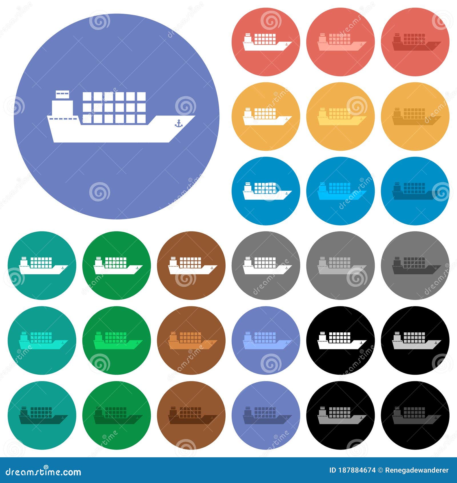Freighter Round Flat Multi Colored Icons Stock Vector - Illustration of ...