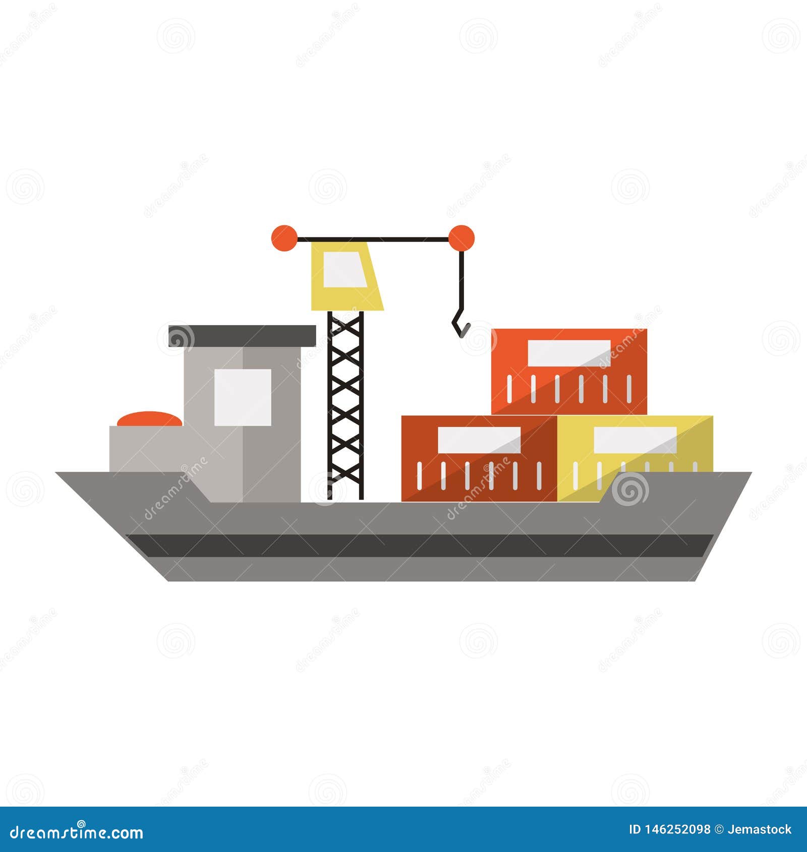 Freighter Ship with Containers and Crane Stock Vector - Illustration of ...