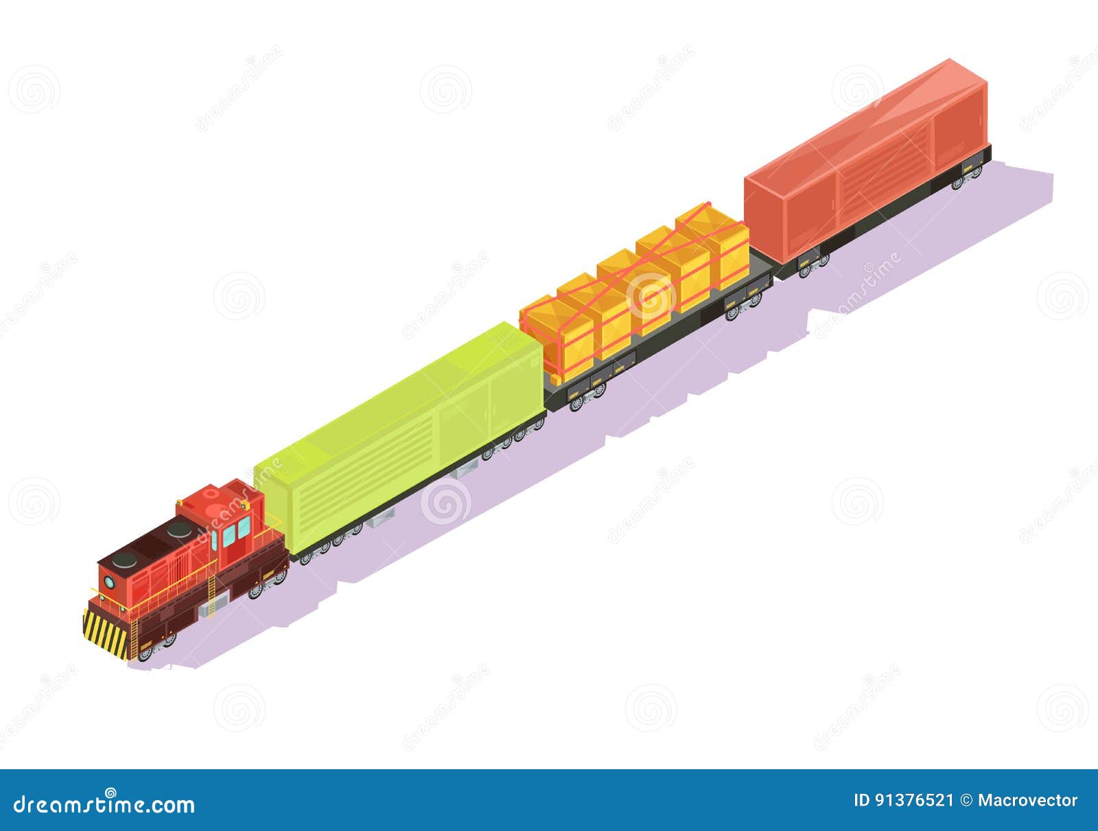 Trains Isometric Set Of Freight Trains Consisting Of Locomotives Vector ...