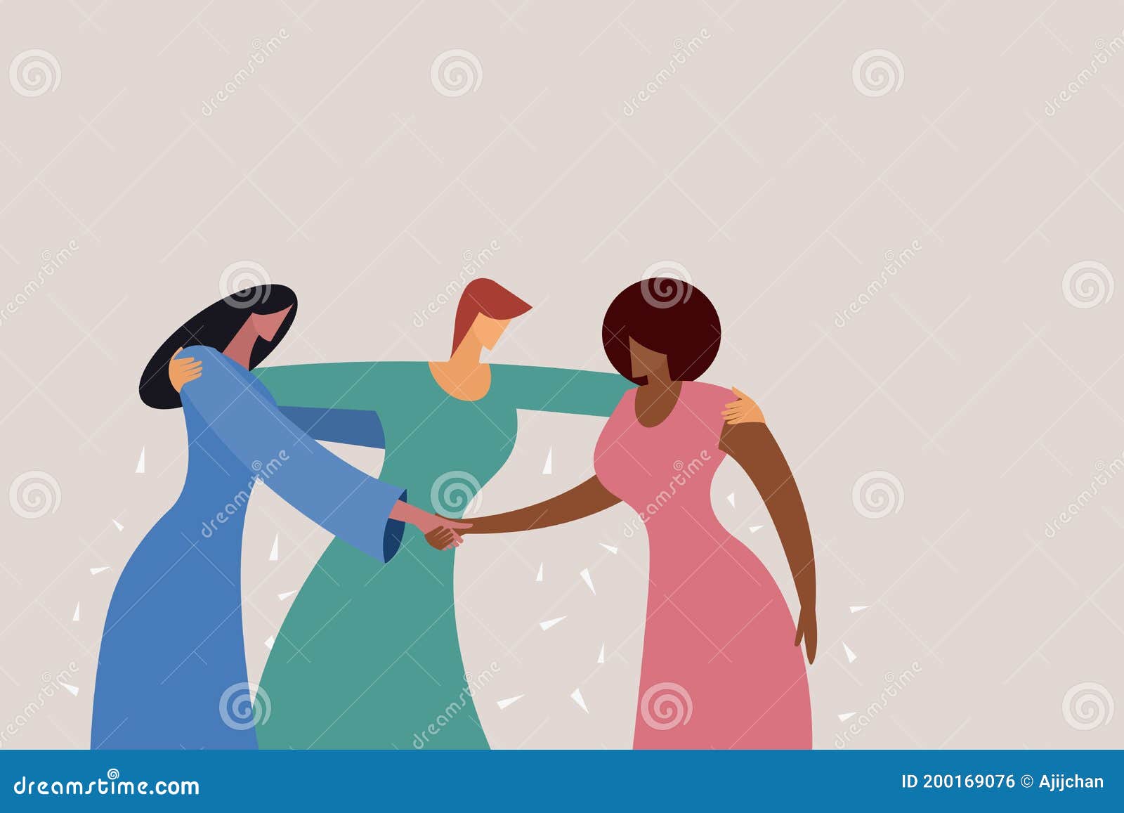 Multi Ethnic Female Friends Shaking Hands Together Stock Vector ...